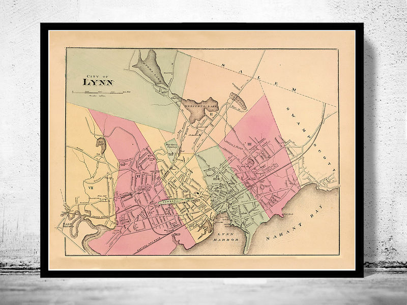 Old Map of Lynn 1871 Massachusetts Vintage Map Wall Map Print - VINTAGE ...