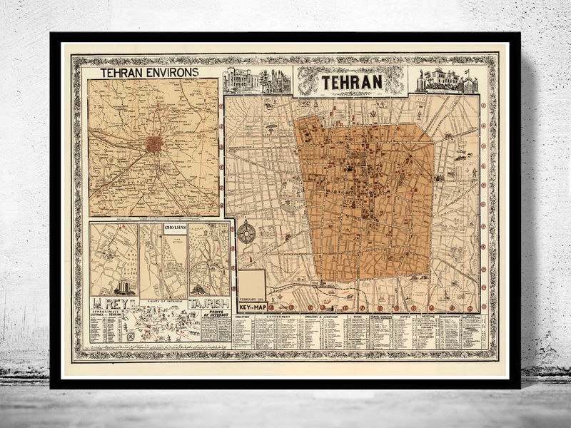 Old Map of Tehran Iran 1959 Vintage Map Wall Map Print - VINTAGE MAPS ...