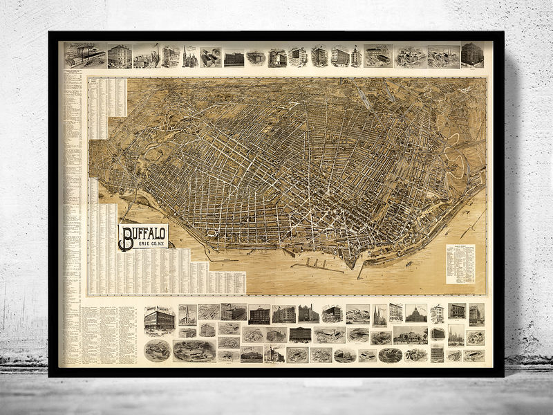 Old Panoramic View of Buffalo NY 1902 Vintage Map Wall Map Print ...