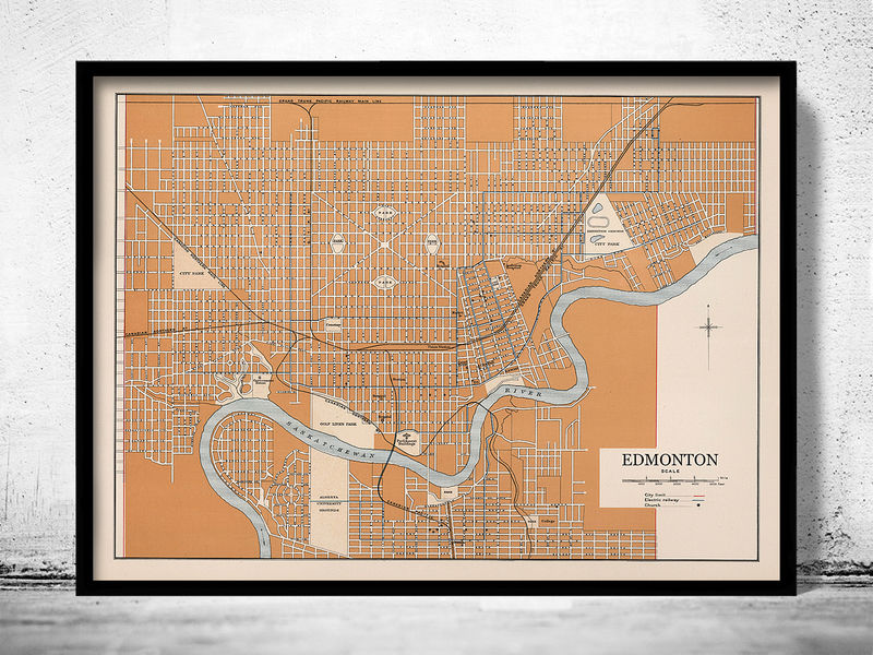 Old Map of Edmonton Canada 1915 Vintage Map Wall Map Print - VINTAGE ...