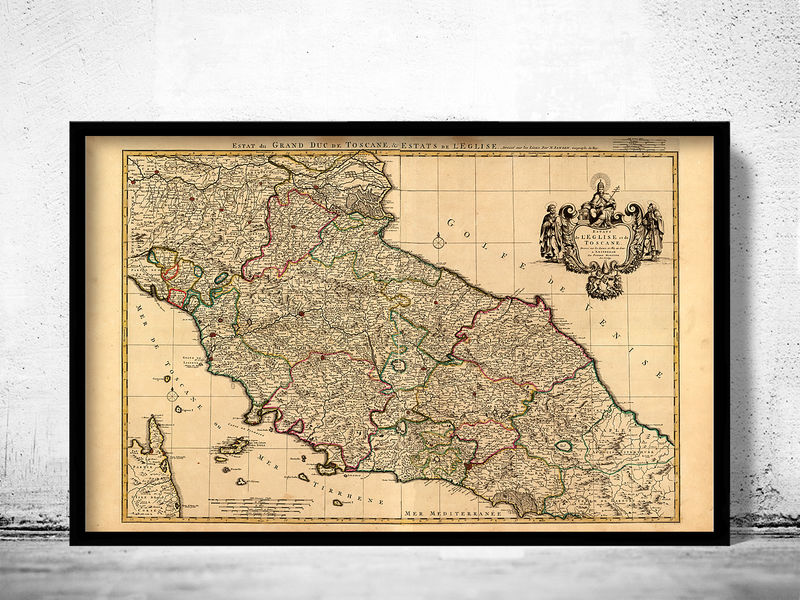 Old Map of Tuscany Toscana Italy 1708 Vintage Map Wall Map Print ...