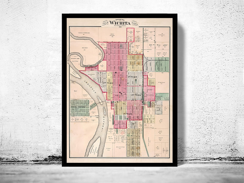 Old map of Wichita Kansas 1882 Vintage Map Wall Map Print - VINTAGE ...