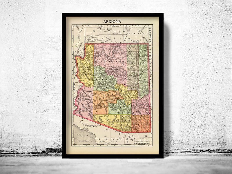 Old Map Arizona 1897 Vintage Map Wall Map Print - VINTAGE MAPS AND PRINTS