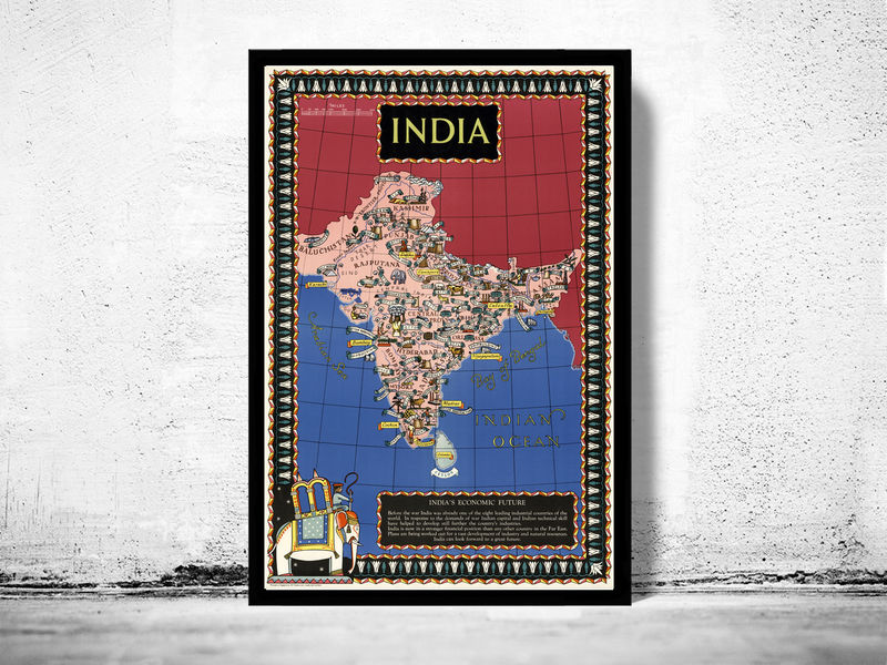Old Map of India Vintage Map Wall Map Print Pictorial Map of India ...