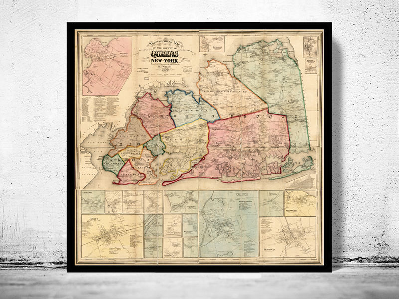 Old Map of Queens County New York 1859 Vintage Map Wall Map Print ...