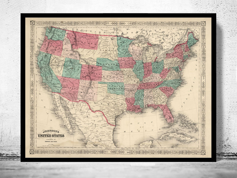 Old Map of United States America 1864 Vintage Map Wall Map Print ...