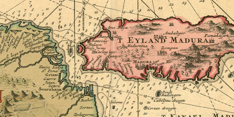 Old Map of Java and Madura Islands Indonesia 1730 Vintage Map Wall Map ...