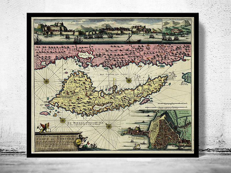Old Map of Corfu Island Greece 1730 Vintage Map Wall Map Print ...