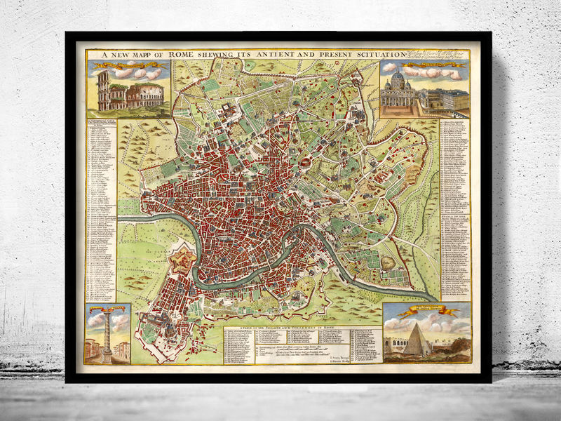 Old Map of Rome Italy 1722 Vintage Map Wall Map Print - VINTAGE MAPS ...