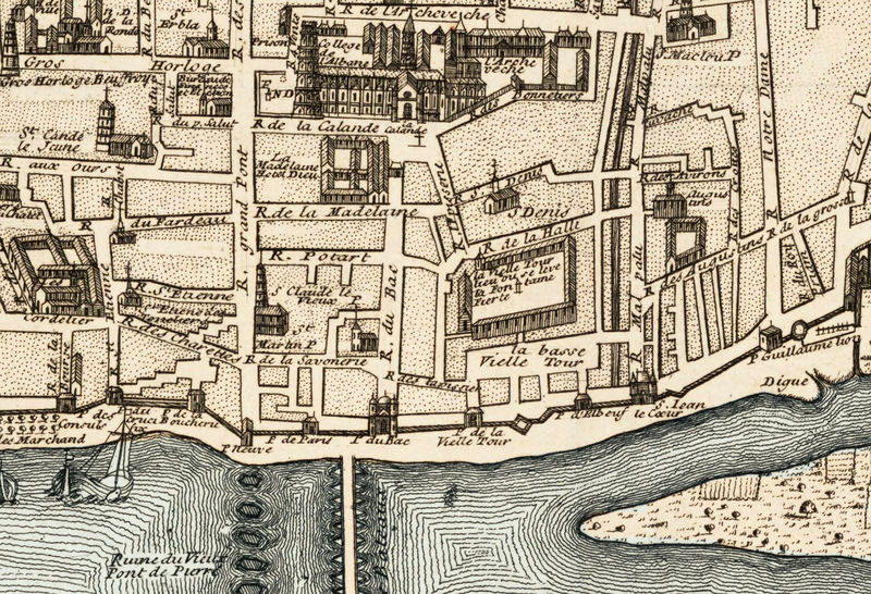 Old Map of Rouen 1740 France Vintage Map Wall Map Print - VINTAGE MAPS ...