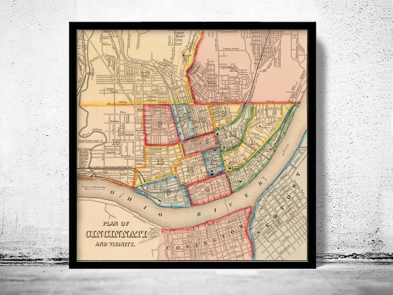 Old Map of Cincinnati suburbs 1860 Vintage Map Wall Map Print - VINTAGE ...