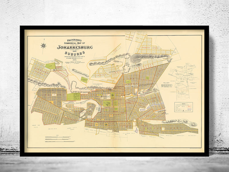 Old Map Johannesburg South Africa 1896 Vintage Map Wall Map Print ...