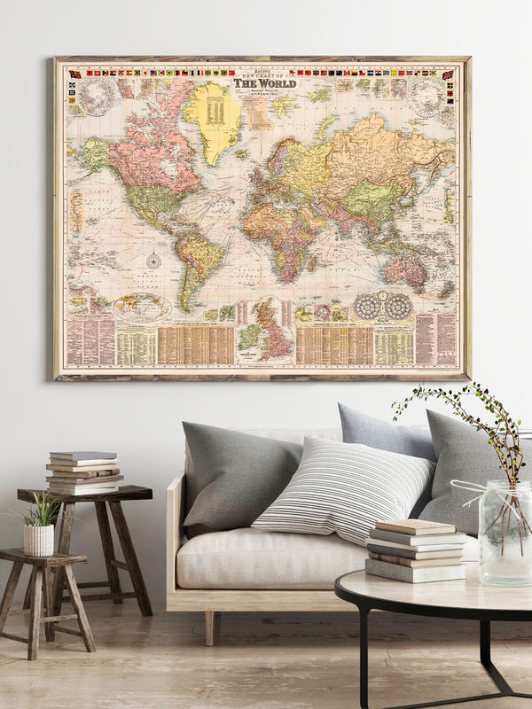 Old Map of the World Vintage Atlas 1908 Vintage Poster Wall Art Print ...