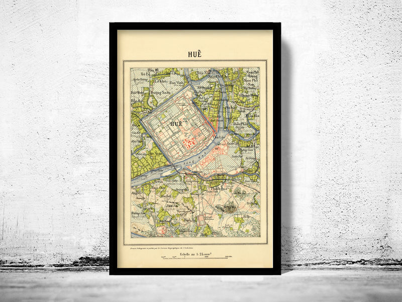 Old Map of Hue Vietnam 1910 Vintage Map - VINTAGE MAPS AND PRINTS