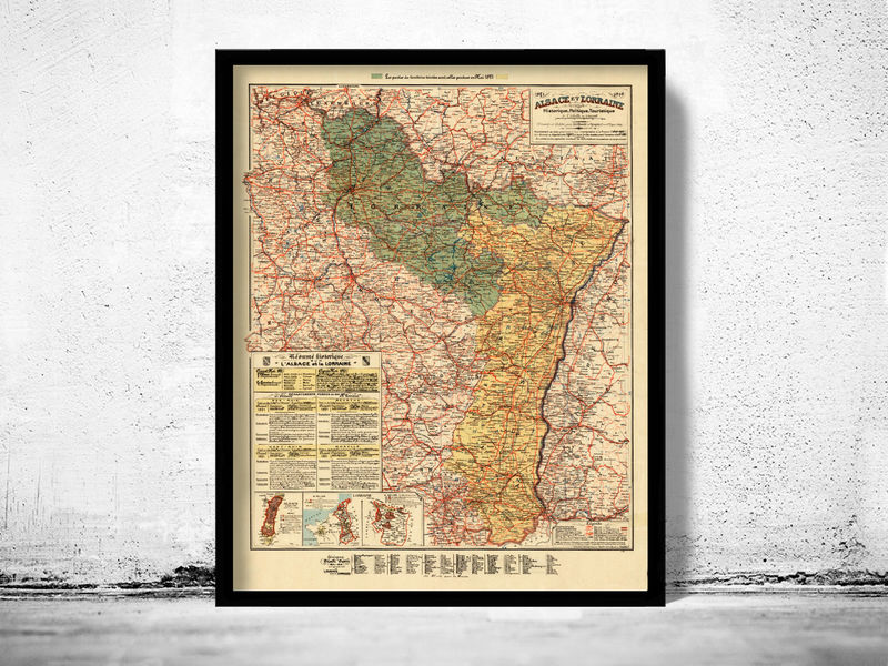Old Map of Alsace-Lorraine Alsace-Moselle 1919 Vintage Map - VINTAGE ...
