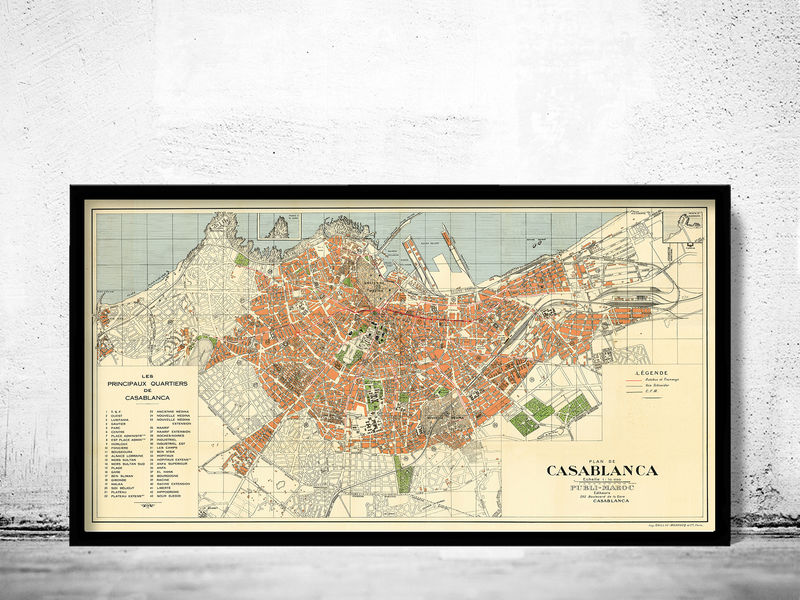 Old Map of Casablanca Morocco Vintage Map - VINTAGE MAPS AND PRINTS