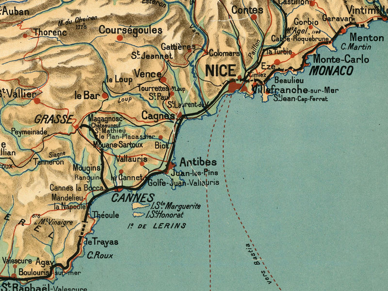 Old Map of Côte D´Azur France 1928 Vintage Map - VINTAGE MAPS AND PRINTS