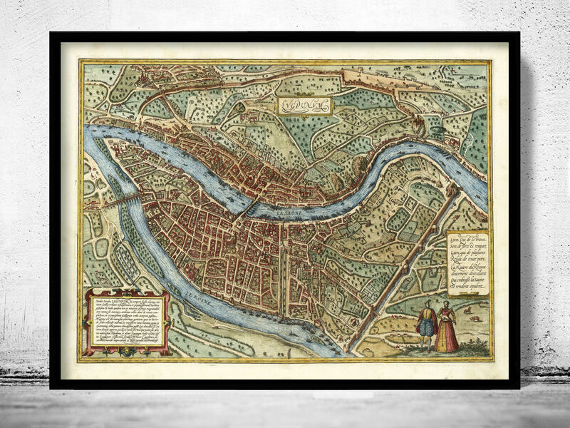 Old Map of Lyon France 1593 Vintage Map | Wall Map Print - VINTAGE MAPS ...