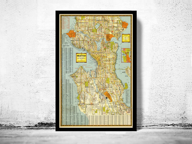 Old Map of Seattle 1946 Washington City Map Wall Map Print - VINTAGE ...