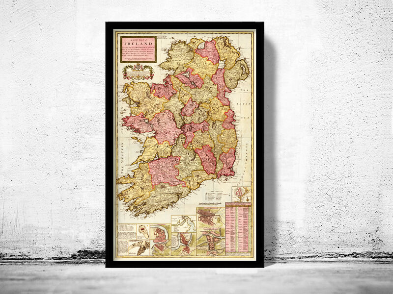 Old Map of Ireland 1740 Vintage Map of Ireland Wall Map Print - VINTAGE ...