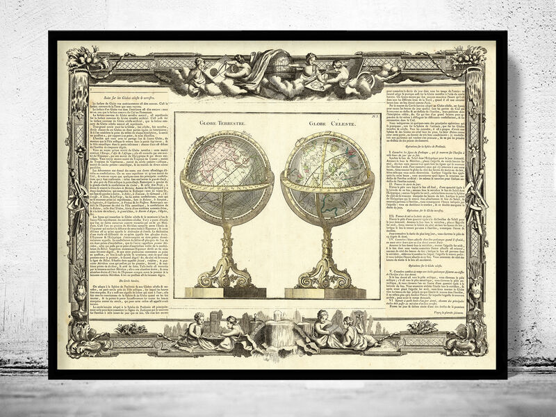 Old Map of The World 1770 Earth Globe Celestial Globe Vintage Poster ...