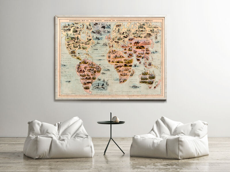 Old Zoological Map of The World 1844 Vintage Poster Wall Art Print ...