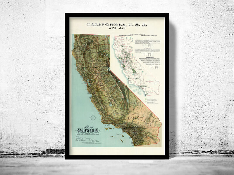 Old Map of California Wine Map 1900 Vintage Map of California Wall Map ...