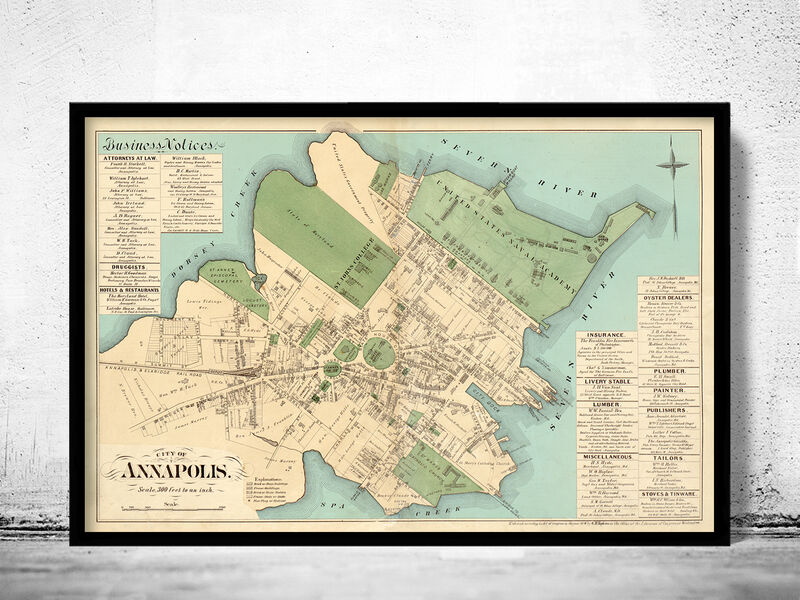 Old Map of Annapolis Maryland 1878 Vintage Map Wall Map Print - VINTAGE ...