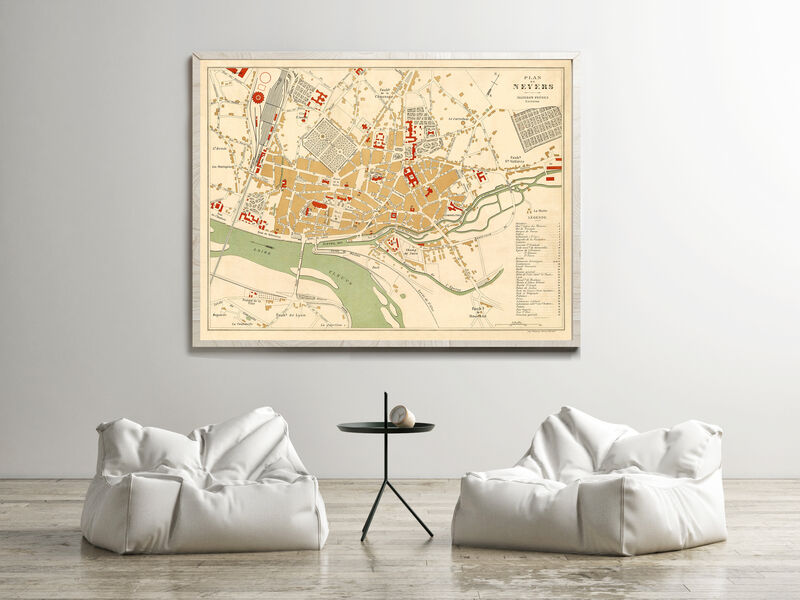 Old Map of Nevers France 1890 Vintage Map - VINTAGE MAPS AND PRINTS