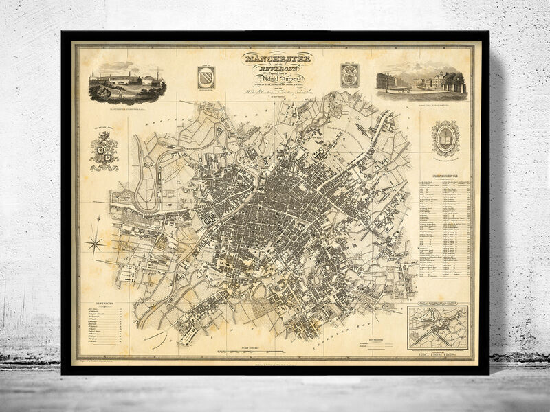Old Map of Manchester and Salford 1824 Vintage Map Wall Map Print ...
