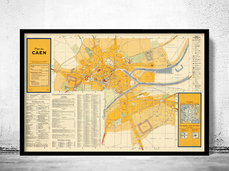 Old Map of Caen France 1942 Vintage Map Wall Map Print - VINTAGE MAPS ...