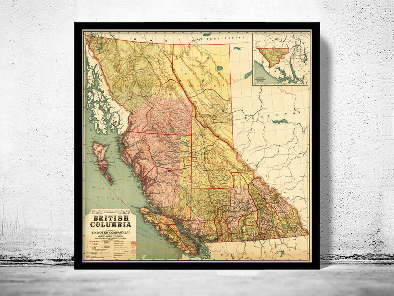 Old Map of British Columbia 1915 Canada Vintage Map Wall Map Print ...