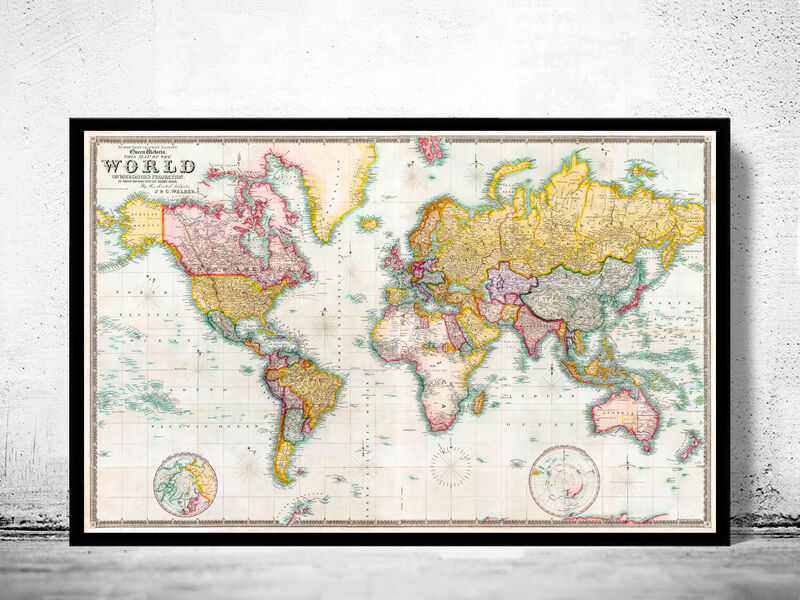 Old World Map Vintage Atlas 1849 Mercator projection Vintage Map Wall ...