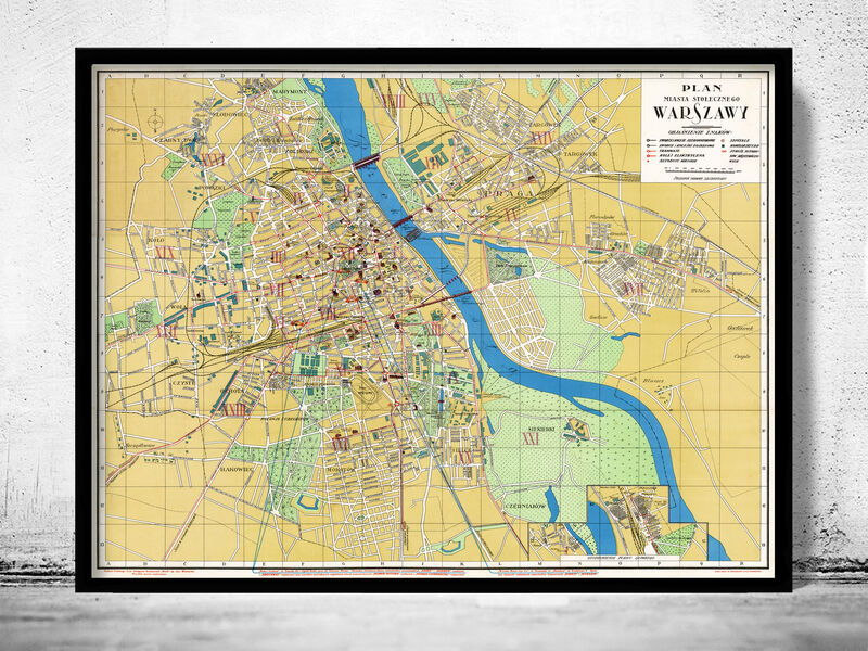 Old Map of Warsaw 1925 Poland Vintage Map Print - VINTAGE MAPS AND PRINTS