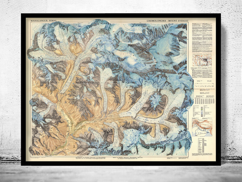 Old Map of Mount Everest 1957 Vintage Map Wall Map Print - VINTAGE MAPS ...