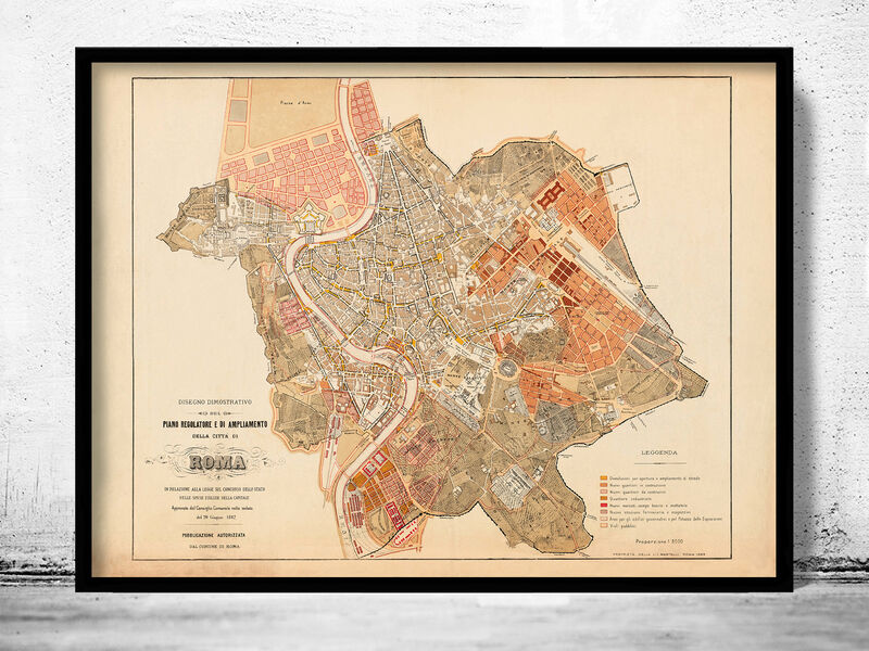 Old Map of Rome Italy 1883 Vintage Map Wall Map Print - VINTAGE MAPS ...