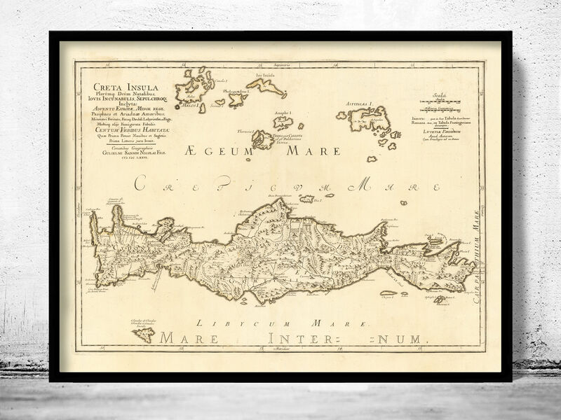 Old Map of Creta Island Greece 1677 Vintage Map Wall Map Print ...