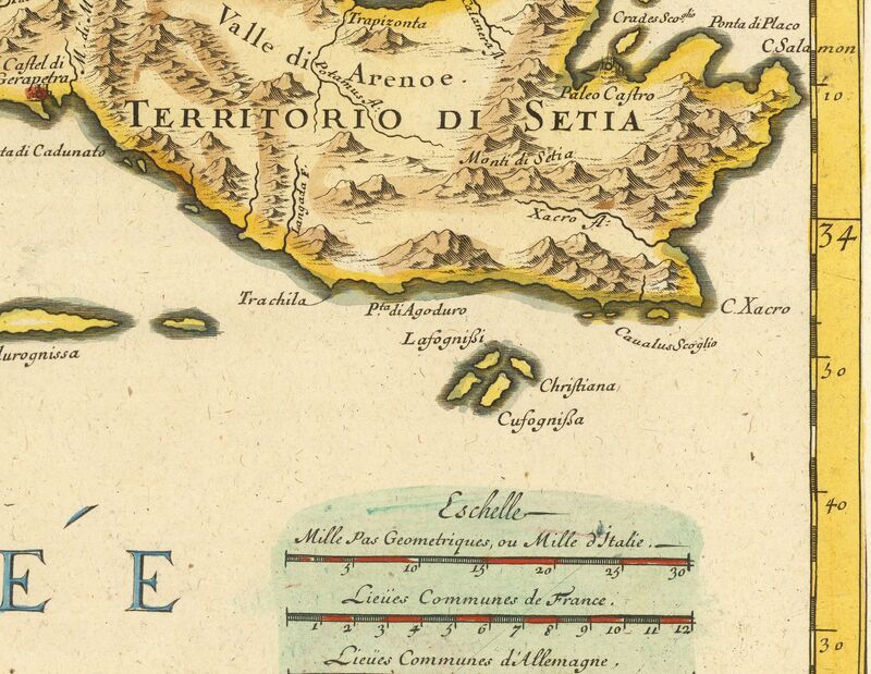 Old Map of Creta Island Gozzi, Santorini, Stampalia, Nio, Milo Greece ...