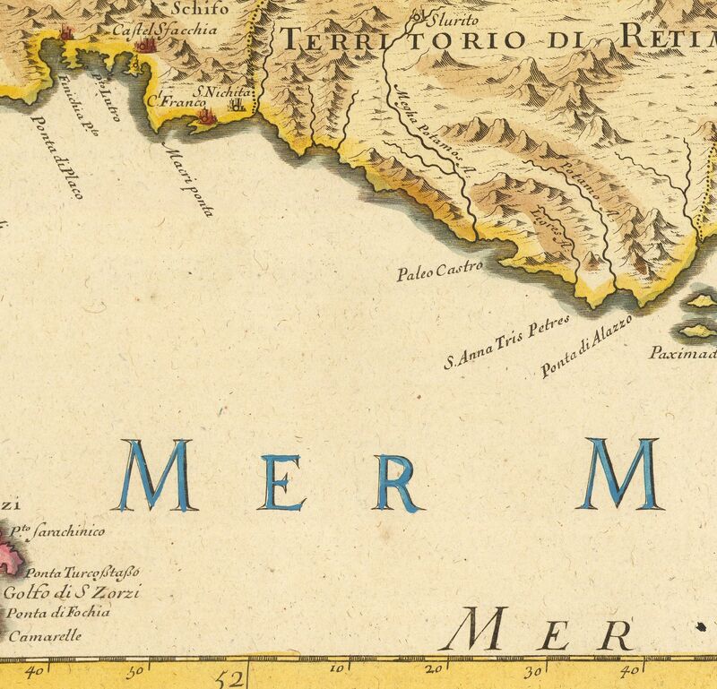 Old Map of Creta Island Gozzi, Santorini, Stampalia, Nio, Milo Greece ...