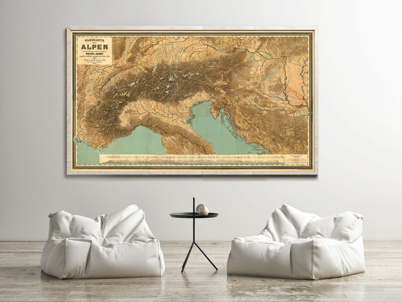 Old Map of The Alps Mountains 1885 Les Alpes France Vintage Map Wall ...