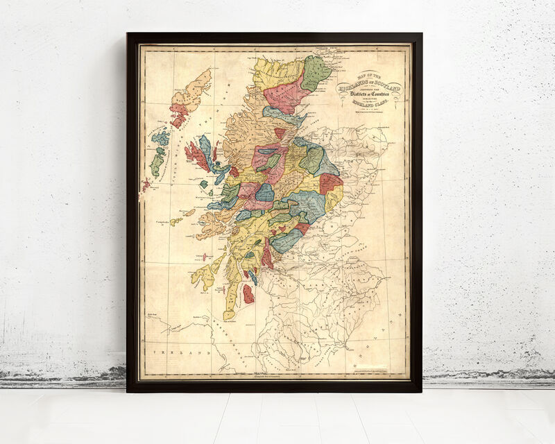 Clans of Scotland Map 1822 Old Map of Scottish Clans Families of The ...