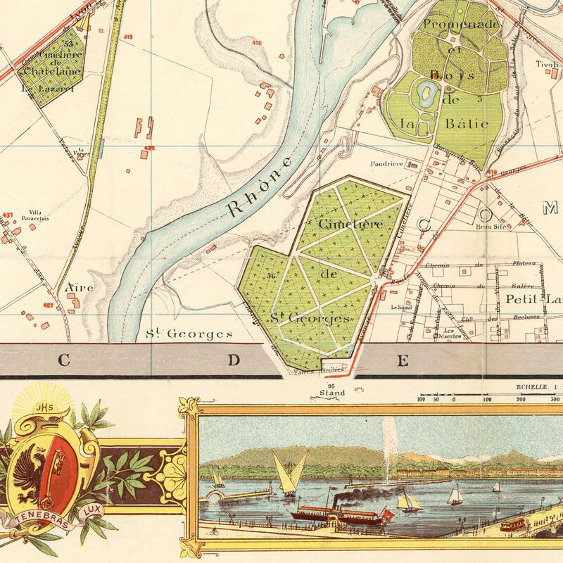 Old Map of Geneve Switzerland 1900 with gravures Vintage Map Wall Map ...
