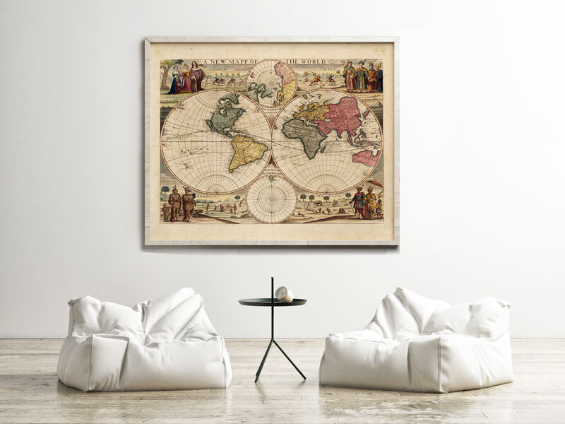 Old World Map 1686 Two Hemispheres Vintage Map Wall Map Print - VINTAGE ...