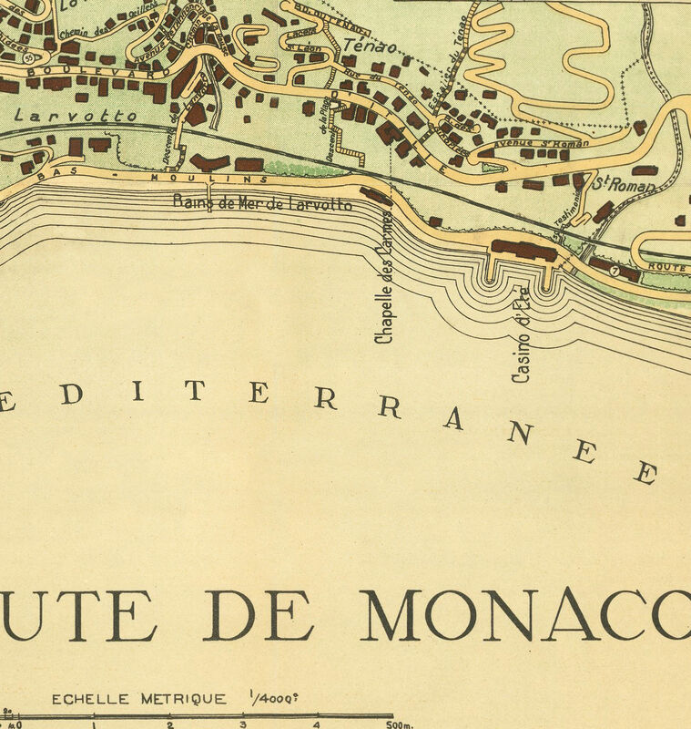 Old Map of Monaco Principality 1943 Principaute de Monaco Vintage Map ...