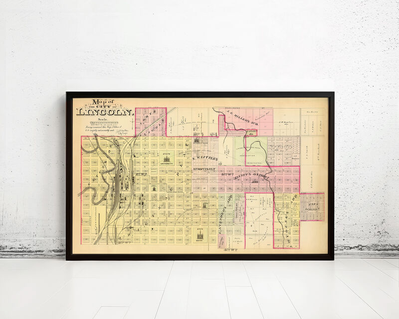 Old Map of Lincoln Nebraska 1885 Vintage Map | Vintage Map Wall Art ...