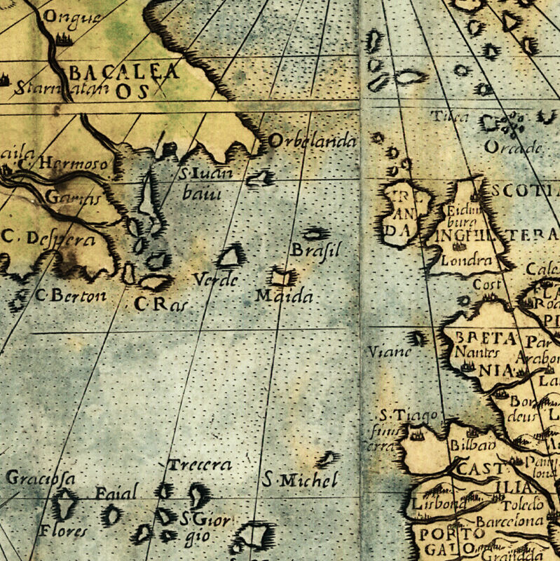 Vintage World Map 1565 New Discoveries Antique Large World Map ...