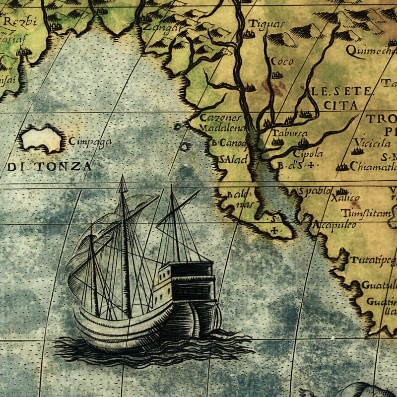 Vintage World Map 1565 New Discoveries Antique Large World Map ...