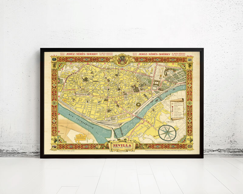 Old Map of Seville Sevilla Spain 1950 Vintage Map Wall Map Print ...