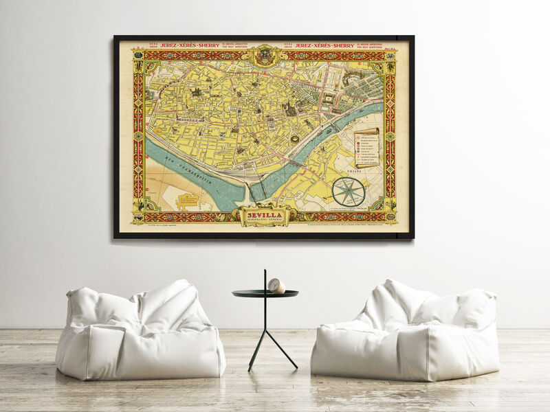 Old Map of Seville Sevilla Spain 1950 Vintage Map Wall Map Print ...