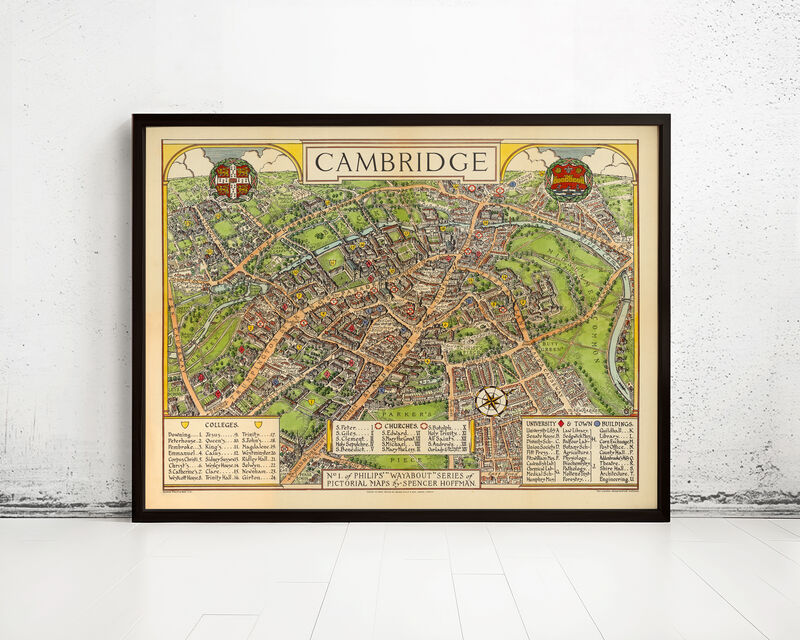 Old Map of Cambridge England 1929 Vintage Map Wall Map Print - VINTAGE ...